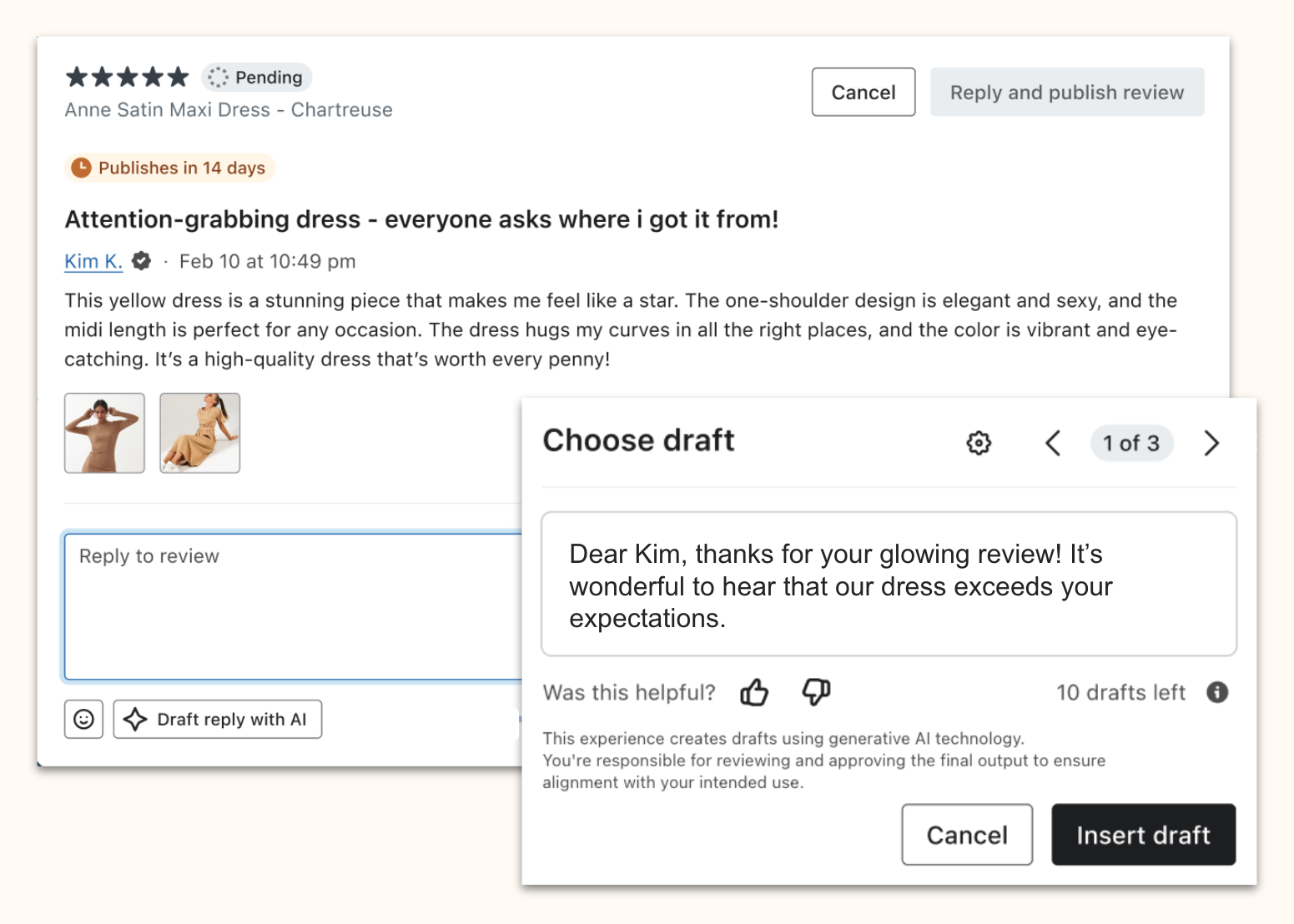 AI review replies | Klaviyo Product Features