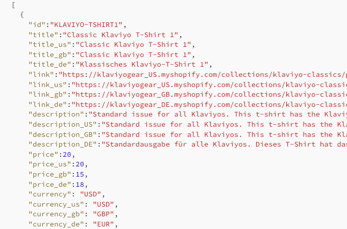 Solution Recipe: Internationalisation — The Product Catalog - Klaviyo